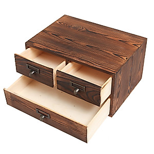 MyGift Wooden Desk Organizer with Drawers, Dark Brown Wood Desktop Storage Cabinet with 3 Drawers for Office Supplies, Sewing Kits and Accessories