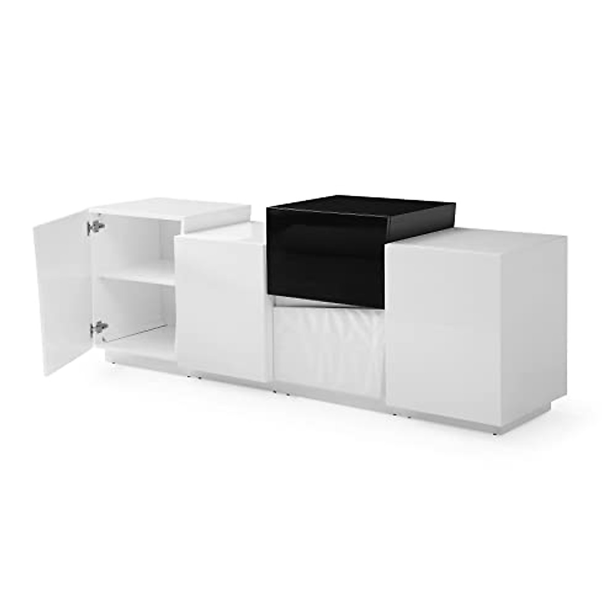 Zuri Furniture 78.7" Wide Modern Verlace Buffet Glossy White Lacquer Black Lacquer Embellishment