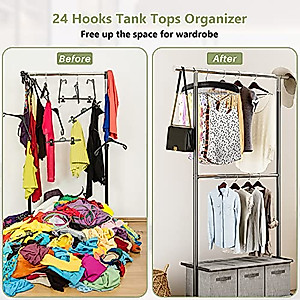 Tank Tops Hanger with 24 Large Capacity, Bra Space Saving Hangers Heavy Duty Wooden with 360°Rotating Hooks, Closet Organizer for Tank Tops, Camisole, Bathing Suits, Bras, Scarfs etc, Black