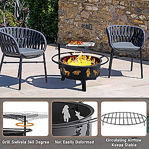 FUNBERRY Fire Pits for Outside,Outdoor Fire Pits with Grill,Wood Burning Fire Pit,30 Inch Firepit with Spark Screen,Log Grate,Poker