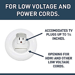 Legrand Wiremold CMK70 In Wall TV Power Grommet Kit, Cable Management Kit, Mounting Brackets, Fish Tape, and Hole Saw Included, White (1 Pair)
