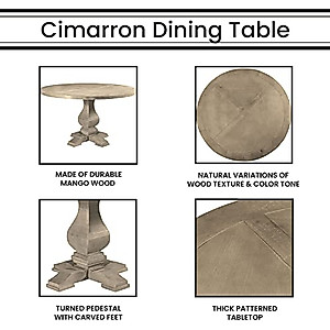 Hanover 54" Cimarron Mango Round Pedestal Table with Natural Washed Wood Finish, Rustic Hand-Crafted Modern Farmhouse Furniture for Home, Kitchen, Dining Room, Seats up to 4