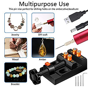 Electric Resin Drill Set,Pin Vise for Resin Molds Jewelry Casting, YASPIT Anti-Skid Drill Press Vise, 210 PCS Keychain making Supplies, Precision Hand Drill Kit for DIY Resin Keychains Jewelry Making