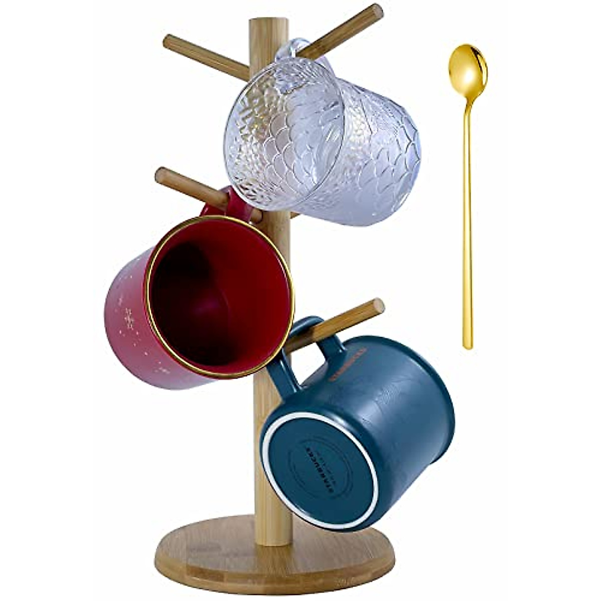 TREES & BREEZE Mug Holder, Coffee Cup Holder for Counter, Mug Tree, Wooden Mug Stand