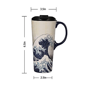 Topadorn Ceramic Travel Mug Porcelain Coffee Cup with Spill-proof Lid and Box, 17 Oz.
