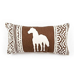 Standing Horse White and Brown Rectangle Embroidered Pillow