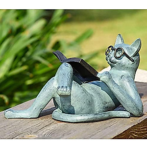 Faruxue Cat Statues Garden Decor - Literary Cat Resin Ornaments Garden Statue Decoration Reading Cat Craft Cat Wearing Glasses Sculpture for Patio Yard Lawn Home Office,18X8X5CM
