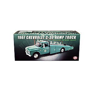 1967 Chevy C30 Ramp Truck Holley Speed Shop, Green - Acme A1801707GH - 1/18 Scale Diecast Car