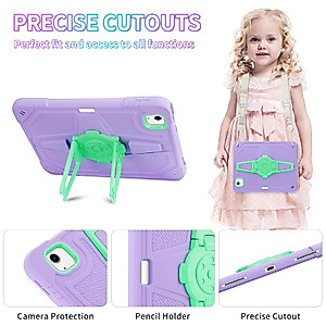 WESADN for iPad Air 5th Generation Case Pro 11 Inch Case 4th/3rd/2nd/1st with Screen Protector Foldable Kickstand Shoulder Strap Pencil Holder for Kids Girls Rugged Cover for iPad Air 4 Purple Teal