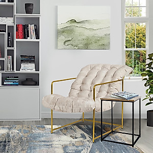 GIA Mid Century Modern Sling Accent Chair for Living Room, Bedroom, and Office, Set of 1, Upholstered in Beige Velvet Fabric with Gold Metal Base