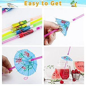 Hysagtek 50 Pcs Drinking Straws Bendable Cocktail Straws Decorations for Luau Party, Pool Party, Birthday Party, Hawaiian Party Decor Tableware Decoration (Umbrella)
