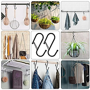 BOYILULEI 10 Pcs S Hooks Metal Heavy-Duty S Shaped Hook Anti Slip with Safety Buckle Design 3.5 Inches for Hanging Utensil Closet Rod Plants Pots Pans Bathroom Kitchen Coffee Cups Wardrobe Black