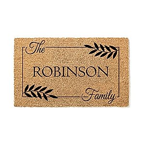 Botanical Pesonalized Family Name Door Mat | Wedding Gift | Last Name Custom Doormat | Premium Quality, Thick 100% Coir Coconut Husk Front & Made in the USA - Doormat