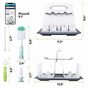 CAREBABYMORE High Capacity Drying Rack with 5pcs Brushes, Deluxe Countertop Drying Rack, Universal Drying Station, Baby Bottle Drying Rack with Bottle Brushes, Cup and Bottle Drying Rack, White