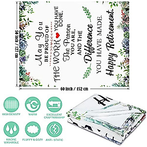 Happy Retirement Gifts for Women Men Blanket 60 x 50 Inches Retired Throw Blankets Flannel Blanket Retirement Gifts Lightweight Shaggy Blankets Home Decor for Nurse Coworker Bedding (Succulents)