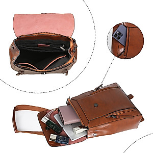 Iswee Vintage Waxy Leather Ladies Backpack Purses for Women Backpack Style Anti-theft Casual Daypack Shoulder Bag Fashion Bag (Brown)