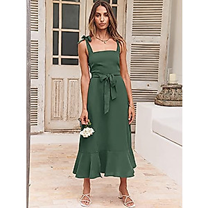 ANRABESS Women's Elegant Bridesmaid Dresses Square Neck Ruffle Split Midi Formal Dress for Wedding Guest Cocktail Party 2023 Gradution Prom Evening Night Dresses 893shenlv-L Green