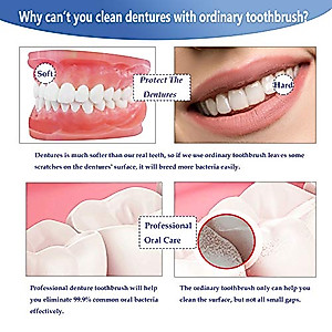 Premium Denture Cleaning Brush Set with Multi-Layered Bristles & Ergonomic Rubber Handle, Portable Denture Double Sided Brush for False Teeth Cleaning, 3 Pieces (Blue, Orange, Purple)