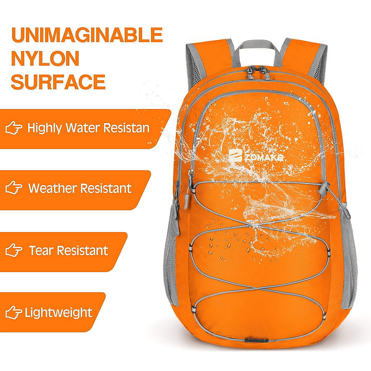 ZOMAKE Lightweight Packable Backpack 28L - Foldable Backpack Water-Resistant Collapsible Backpack Light Daypack for Hiking(Orange)