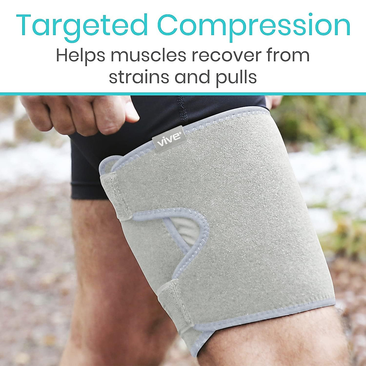 Vive Thigh Brace - Hamstring Quad Wrap - Adjustable Compression Sleeve Support for Pulled Groin Muscle, Sprains, Quadricep, Tendinitis, Workouts, Sciatica Pain and Sports Recovery - Men, Women (Grey)