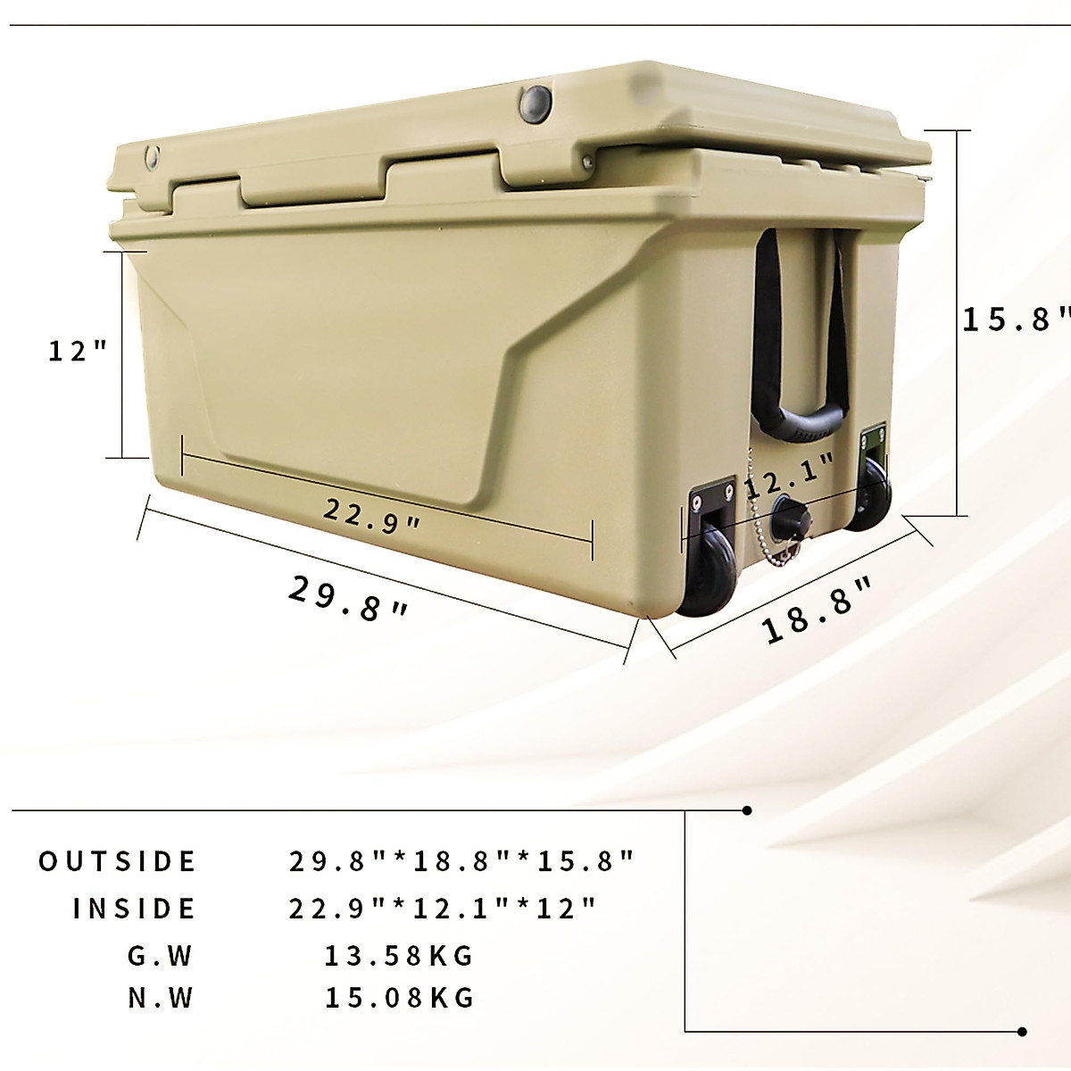 WTRAVEL 65QT Multifunction Outdoor Camping Coolers, Portable Cooler with Wheels and Heavy Duty Handle, Ice Chests and Coolers for Camping, Fishing, Travel, Beach (Khaki)