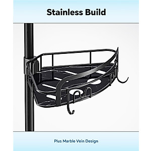 EUHOME Shower Caddy Tension Pole, Corner Shower Caddy Tension Rod 4 Adjustable Shelves Standing Shower Caddy for Bathroom Organizers Storage, Black