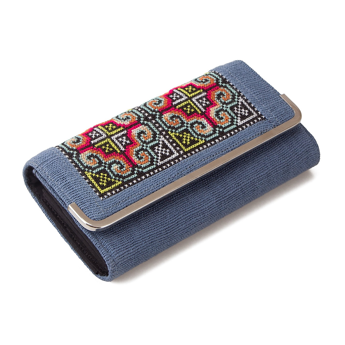 changnoi Unique Women's Wallet Fair Trade Thai Hmong Embroidered Fabric in Gray