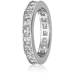 Amazon Essentials Platinum-Plated Sterling Silver and Infinite Elements Cubic Zirconia Wedding Ring Set, Size 9 (previously Amazon Collection)