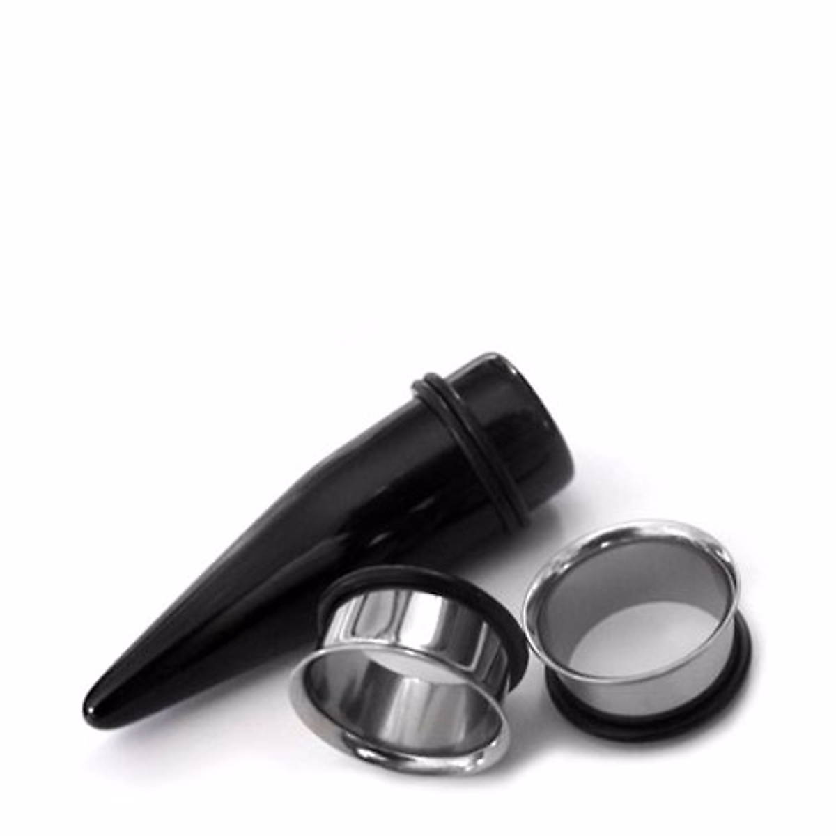 Urban Body Jewelry 9/16 Gauge Ear Stretching Kit - (14mm) 1 Pair of Steel Plugs & 1 Black Acrylic Taper (3 Pieces)