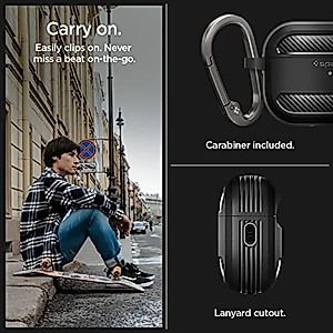 Spigen AirPods Pro 2nd Generation Rugged Armor Case and Lanyard Strap Designed for AirPods Pro 2 (2022) - Black