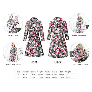 4 Pack Maternity Robe and Matching Baby Swaddle Blanket with Hat Headband Set, Stretchy Knitted Delivery Nursing Dress with Pockets and Receiving Blanket for Mummy and Baby (Pink Flower)