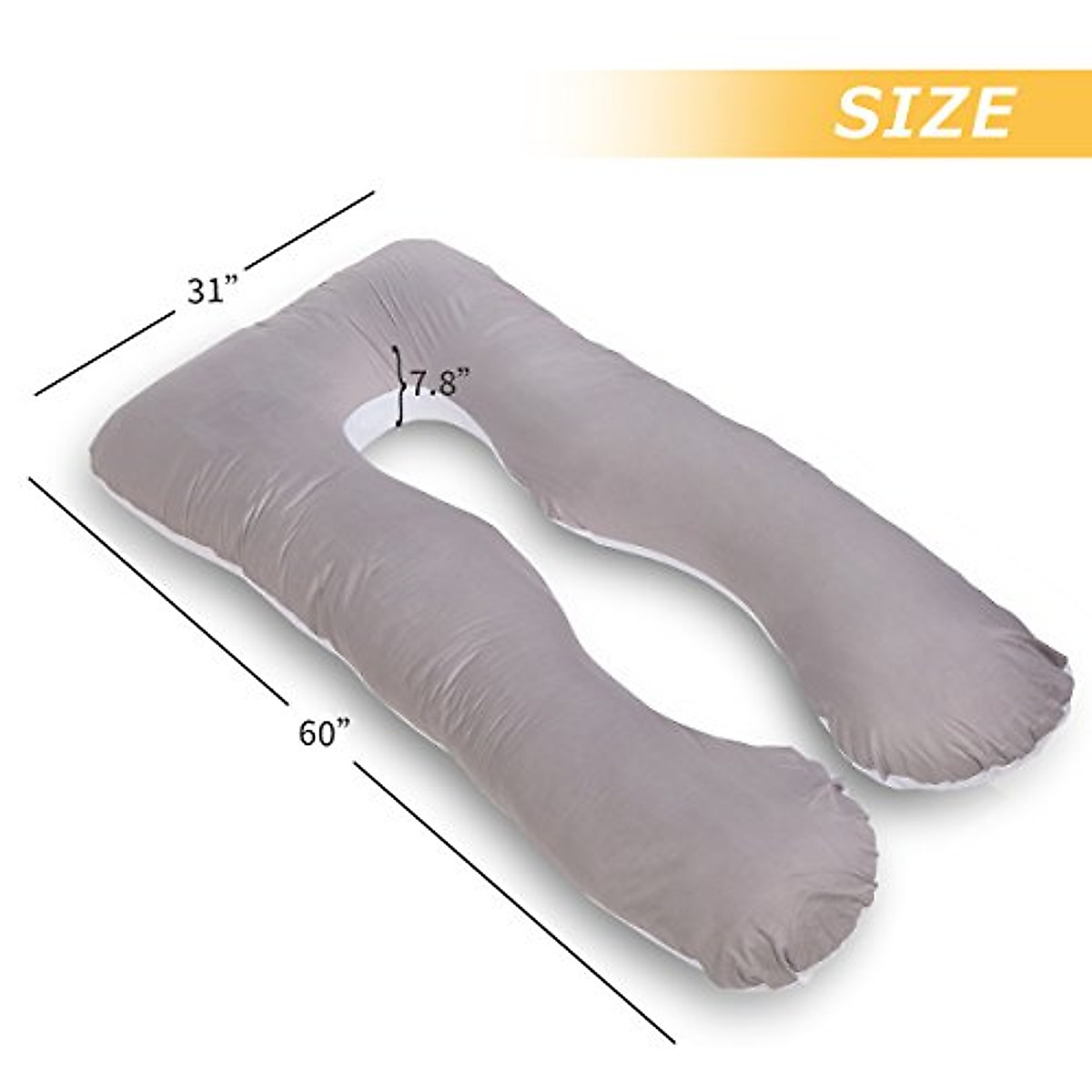 Meiz Pregnancy Pillows, 60" Pregnancy Pillows for Sleeping - Maternity Pillow for Pregnant Women - Full Body Pillow with Washable Cover for Back Pain Relief (White & Grey)