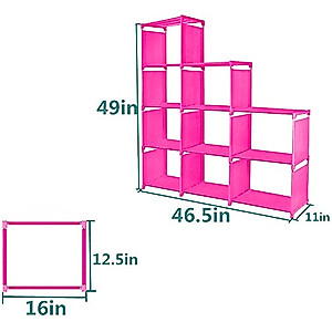 OPPSDECOR 9-Cubes Bookshelf, 4 Tier Shelf Adjustable DIY Bookcases for Kid, Book Shelf Organizing Storage Shelving Cabinet for Bedroom Living Room Office (Pink)