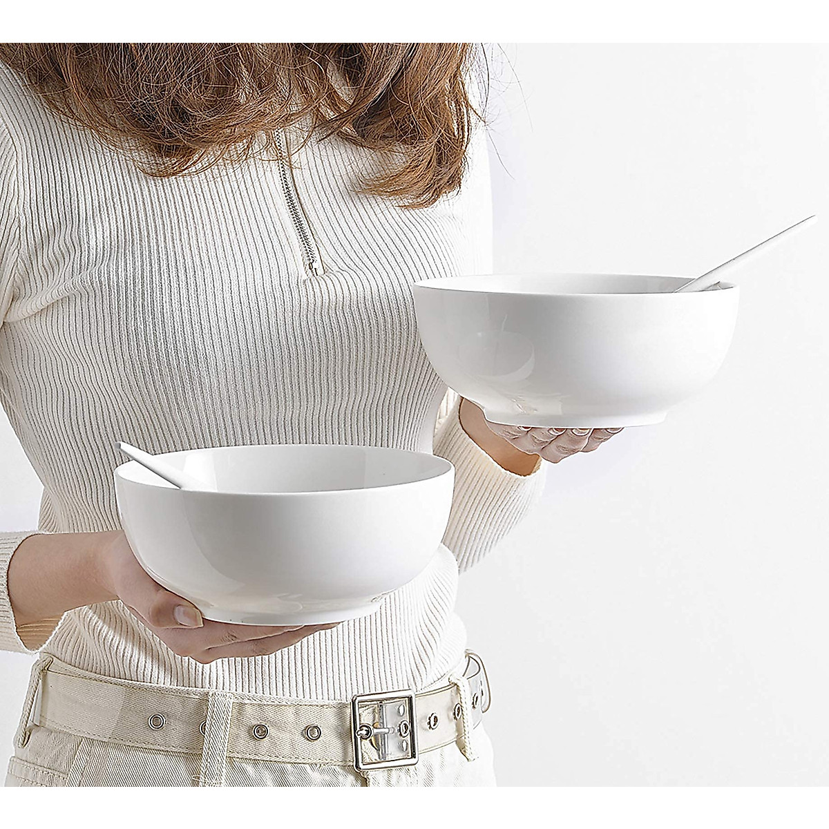 TGLBT 40 Ounce Porcelain Soup Bowls - 4 Packs, Stackable Round, White