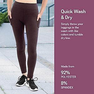 SATINA High Waisted Brown Leggings for Women - Soft, Stretchy Leggings with Side Pockets - Full Length Yoga Pants for Women - Tummy Control and Buttery Soft Fabric for All-Day Comfort - One Size