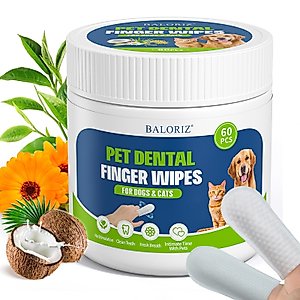 BALORIZ Dog Teeth Cleaning Wipes, Dog Dental Finger Wipes for Dog & Cats, Dog Dental Care Wipes Reduces Plaque & Freshens Breath, Disposable Dog Finger Toothbrush Gentle Pet Dental Wipes, 60 Counts