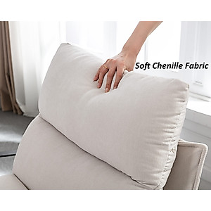 DUOMAY Mid-Century Accent Chair Armchair, Comfy Linen Fabric Leisure Chair Lazy Chair with Metal Leg for Living Room Bedroom Office Apartment, White