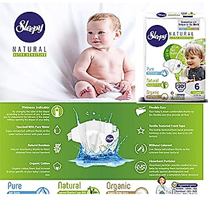 SOHO|Sleepy Natural Baby Diapers, Made from Organic Cotton and Bamboo Extract, Ultimate Comfort and Dryness, Disposable Diapers (Size 6 | 20 Count | Child Weight 33-55 lbs)