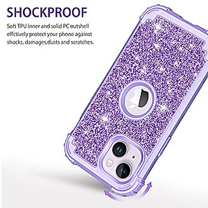 LONTECT for iPhone 14 Plus Case Glitter Sparkly Bling Shockproof Heavy Duty Hybrid Sturdy High Impact Protective Cover Case for Apple iPhone 14 Plus, Shiny Purple