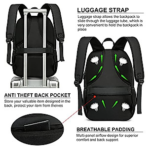 Kuosdaz Black Backpack for Women Men, 15.6 Inch College Laptop Bookbag with USB Charging Port, Water Resistant Anti Theft Business Work Bag, Computer Backpack Casual Daypack, Black
