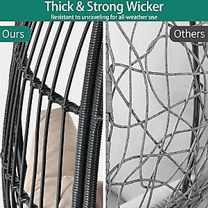 YITAHOME Wicker Egg Chair with Ottoman Outdoor Indoor Oversized Lounger with Stand, Cushions, Egg Basket Chair for Patio Backyard Porch - Brown & Black