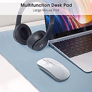 Dual-Sided Desk Pad Office Desk Mat, EMINTA Ultra Thin Waterproof PU Leather Mouse Pad Desk Blotter Protector, Desk Writing Mat for Office/Home (Light Blue/Silver, 31.5" x 15.7")