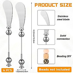 Lasnten 6 Pcs Cheese Spreader Knives DIY Decorative Beaded Butter Spreader Knives Stainless Steel Cheese Knives Butter Knives for Charcuterie Board Wedding Party Accessories