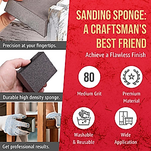 Virginia Abrasives 5” x 3” x 1” Single Angle Medium Grit Sanding Sponge Blocks - Washable and Reusable Sandpaper Foam Bricks/Pads Perfect for Finishing Drywall, Wood, Metal - Wet and Dry - 24 Pcs Pack