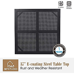 MFSTUDIO 37" x 37" Square Outdoor Dining Table Patio Bistro Table Powder-Coated Steel Frame Top Umbrella Stand Deck Outdoor Furniture Garden Table, Black