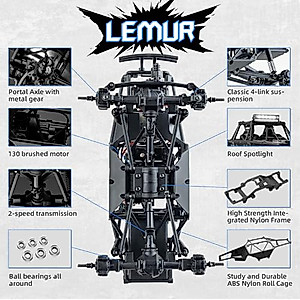 MQ & KUN FMS FCX24 1/24 Lemur RTR, 4x4 Brushed RC Buggy 8KPH+ RC Monster Baja Truck All-Terrain Off-Road RC Rock Crawler for Adults Included LED Headlight, Battery, 2.4Ghz Remote Control(Orange)