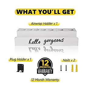 Storage Holder for Dyson Airwrap, Farmhouse Curling Iron Accessories Rack Wall Mount, Wood Hair Wrap Styler Tools Holder, Vacuum Attachments Display Stand for Bathroom Organizer (White)