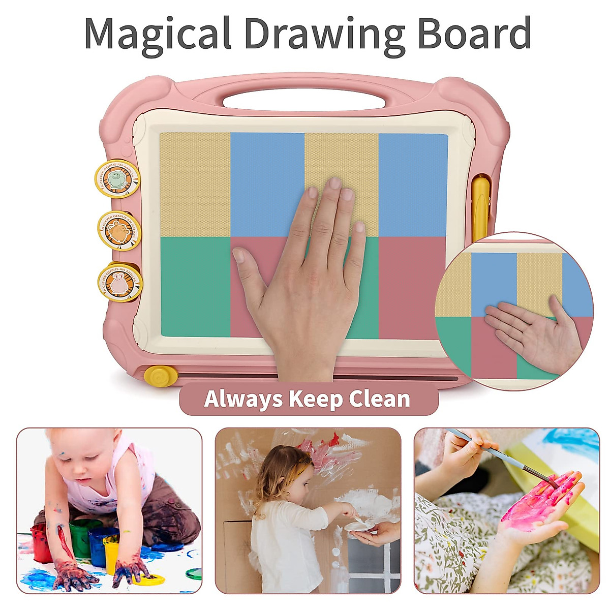 LZZAPJ Magnetic Drawing Board, Large Color Etch A Magnet Sketch Doodle for Toddlers, Learning Painting Writing Pad, Best Birthday Easter Gifts Toy for Kids Boys or Girls 3 4 5 6 7 Years Old (Pink)