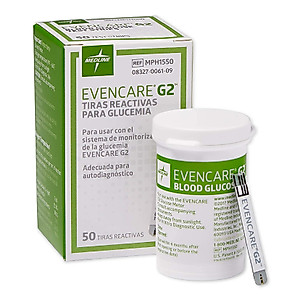 Medline EvenCare G2 Blood Glucose Test Strips, Self-testing with G2 Monitoring System, 6 Second Results, 50 Count (Pack of 12)