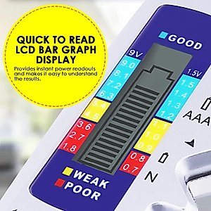 Battery Tester Universal Battery Checker with LCD Display Digital Multi Purpose Small Battery Checker for All Battery C AA AAA D N 9V 6F22 1.5V Button Cell Batteries